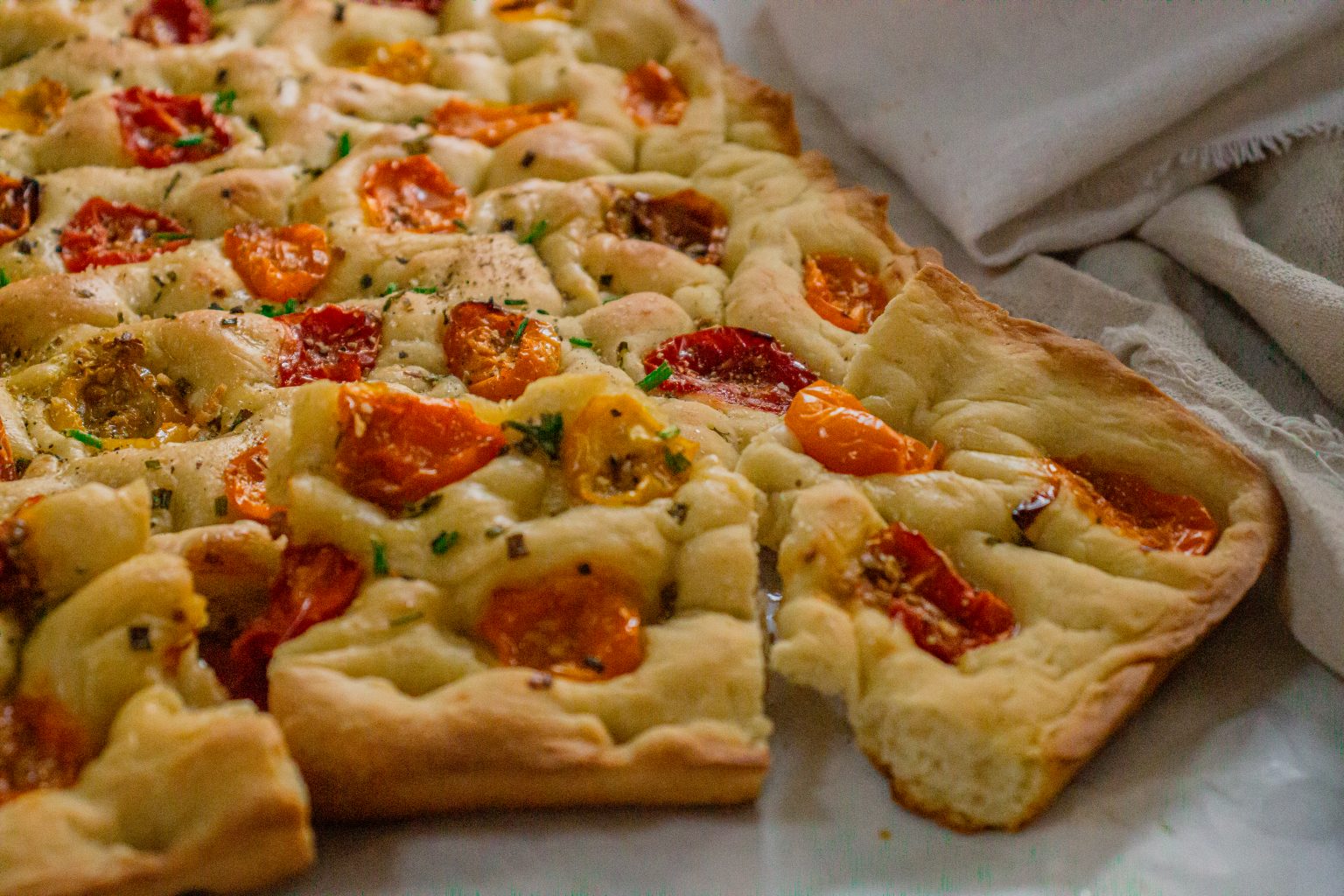 cherry tomato + chive focaccia bread